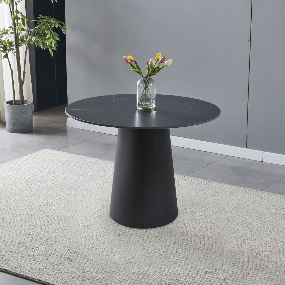 Tavolo rotondo Lauren piano ceramica effetto marmo nero oro